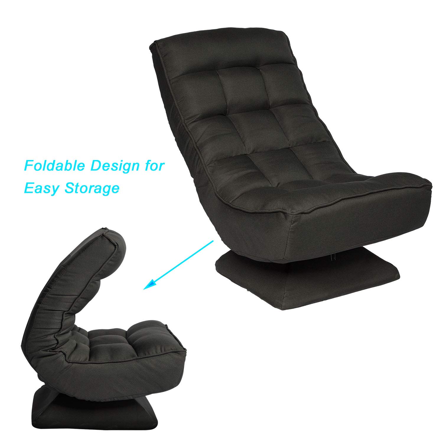 Folding Floor Gaming Chair 360-Degree Swivel Lazy Sofa Lounge Chairs with 4 Adjustable Positions Video Game for Home, Office, Games Room(Cool Black)