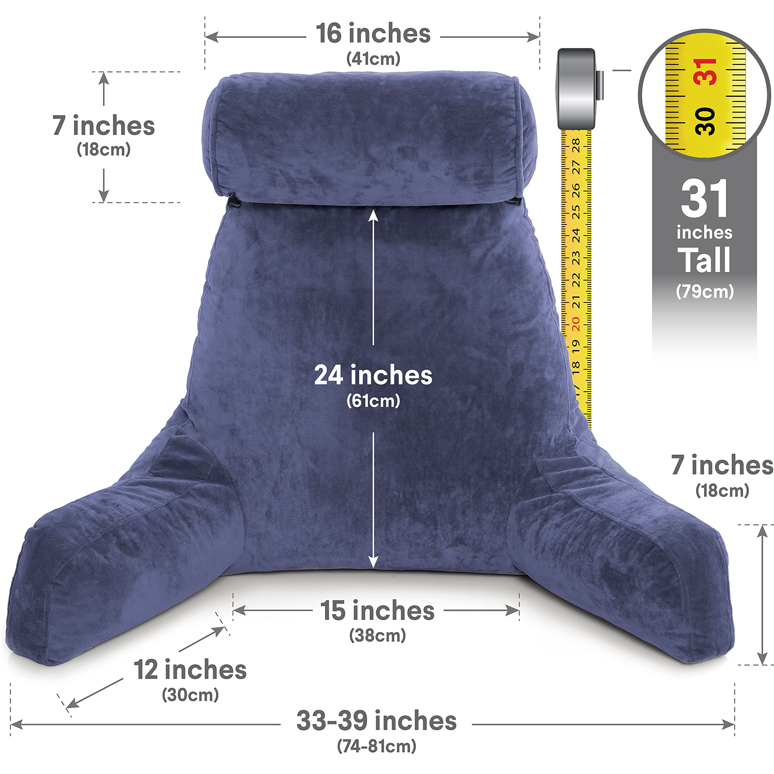 Husband Pillow Combo - Backrest Pillow with Arms : XXL Dark Blue & Lap Desk Bed Tray : Grey - Memory Foam Reading Pillows for Bed w/Removable Neck Roll & Laptop Bed Tray Table