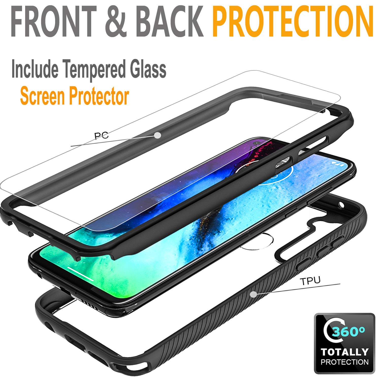 For Moto G Stylus 2020 Case, [Not Fit Moto G Stylus 5G /Stylus 2021] with [Tempered Glass Screen Protector Included], 12 Feet Drop Test Proof Clear Armor Protective Cover - Black