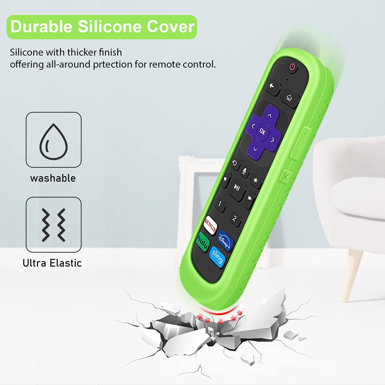 EVAHOM 2 Pack Silicone Remote Cases for Roku Voice Remote Pro, Roku Pro Remote Covers with Waterproof Shockproof and Anti-Slip, Protective Sleeve Blue Green Glowing in Dark