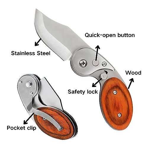 SWBIYING Pocket Knives & Folding Knives,Pocket Knives for Men with Clip,Tactical Knife with Wooden Handle,Edc Knife,Small Pocket Knife,Cool Gadgets for Hunting,Survival