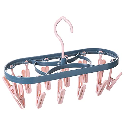 NIKOLay Foldable Clip Drip Hanger Travel Clothes Drying Rack with 12 Clips for Socks Underwear,Pink