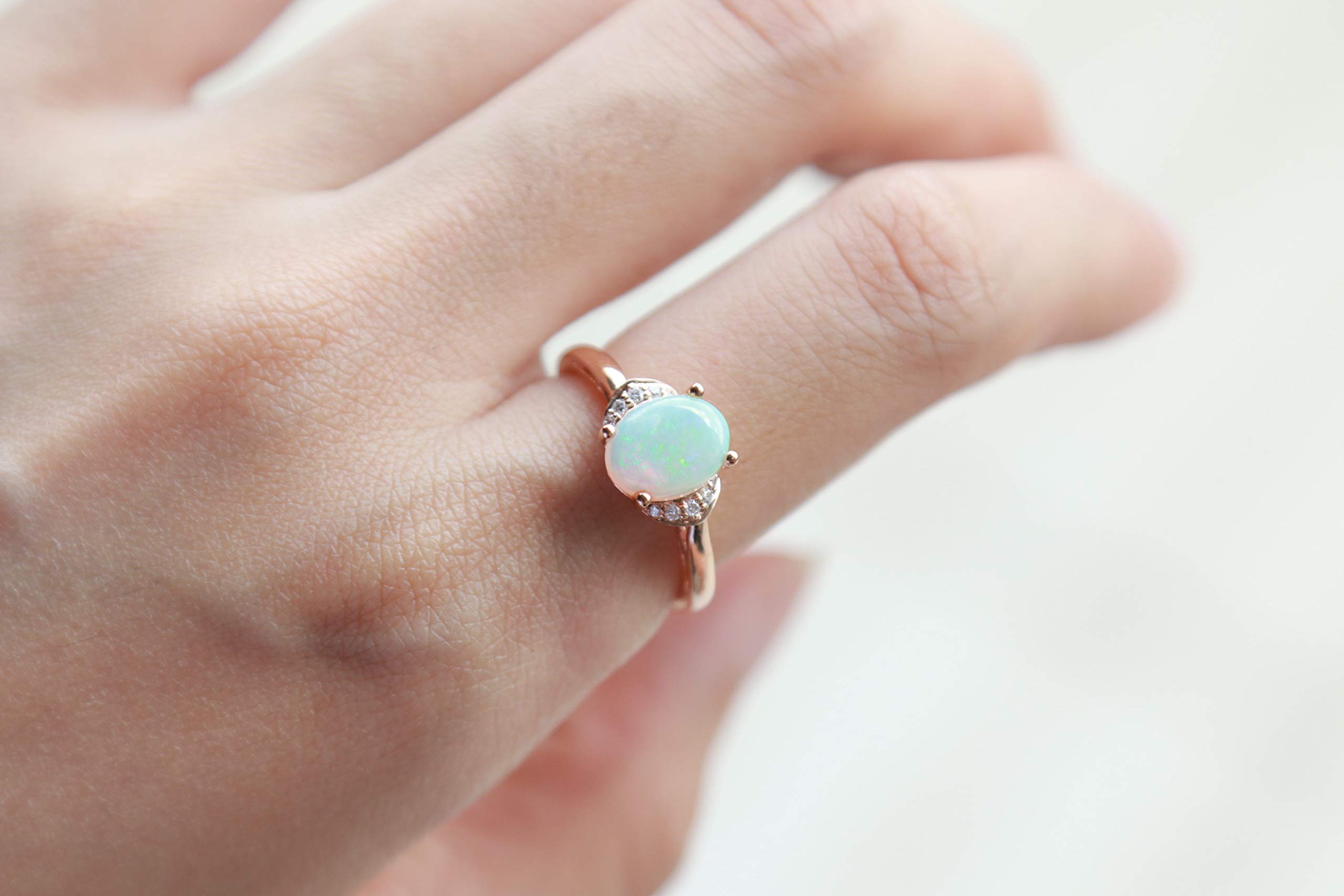 Gin & Grace 10K Rose Gold Natural Australian Opal & Diamond (I1,I2) (Size 10) Propose Promise Ring for Women