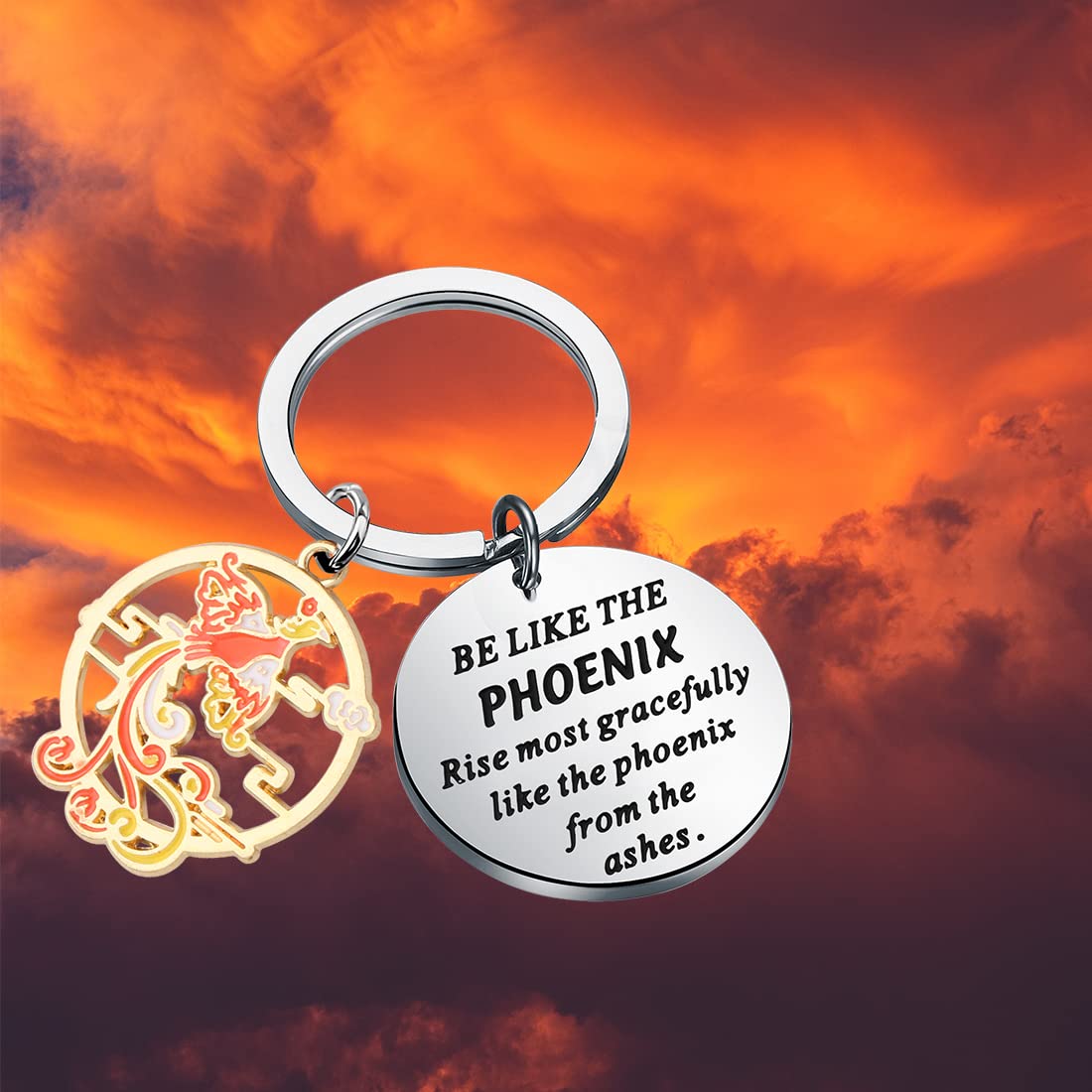 FUSTMW Phoenix Keychain Inspirational Phoenix Gifts Rising Phoenix Pendant Jewelry Encouragement Recovery Graduate Gifts (Red)