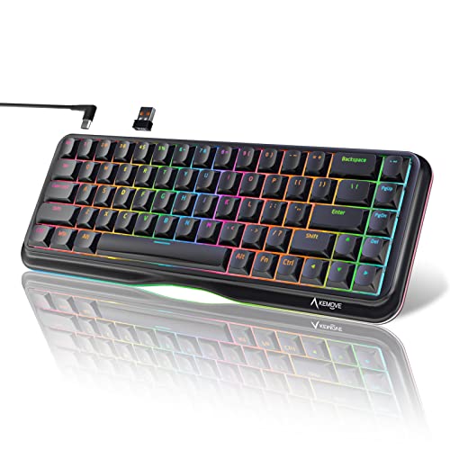 KEMOVE K68 60% Wireless Mechanical Gaming Keyboard Supports 2.4G/Bluetooth5.0/USB-C, Light Strip RGB Backlit Hot-Swappable 68 Keys Wired Keyboard for Mac Windows, Gateron Silver Pro Switches