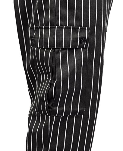 KNG Chalk Stripe Baggy Cargo Chef Pants for Men and Women – Drawstring Waist L
