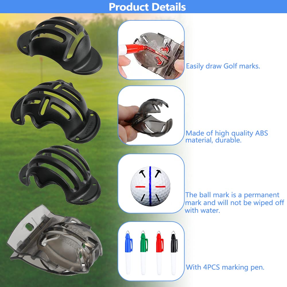Golf Ball Marker, 4 Golf Ball Marking Stencils, Golf Ball Line Marker Tool, Golf Ball Alignment and Identification Tool, for The Golfer