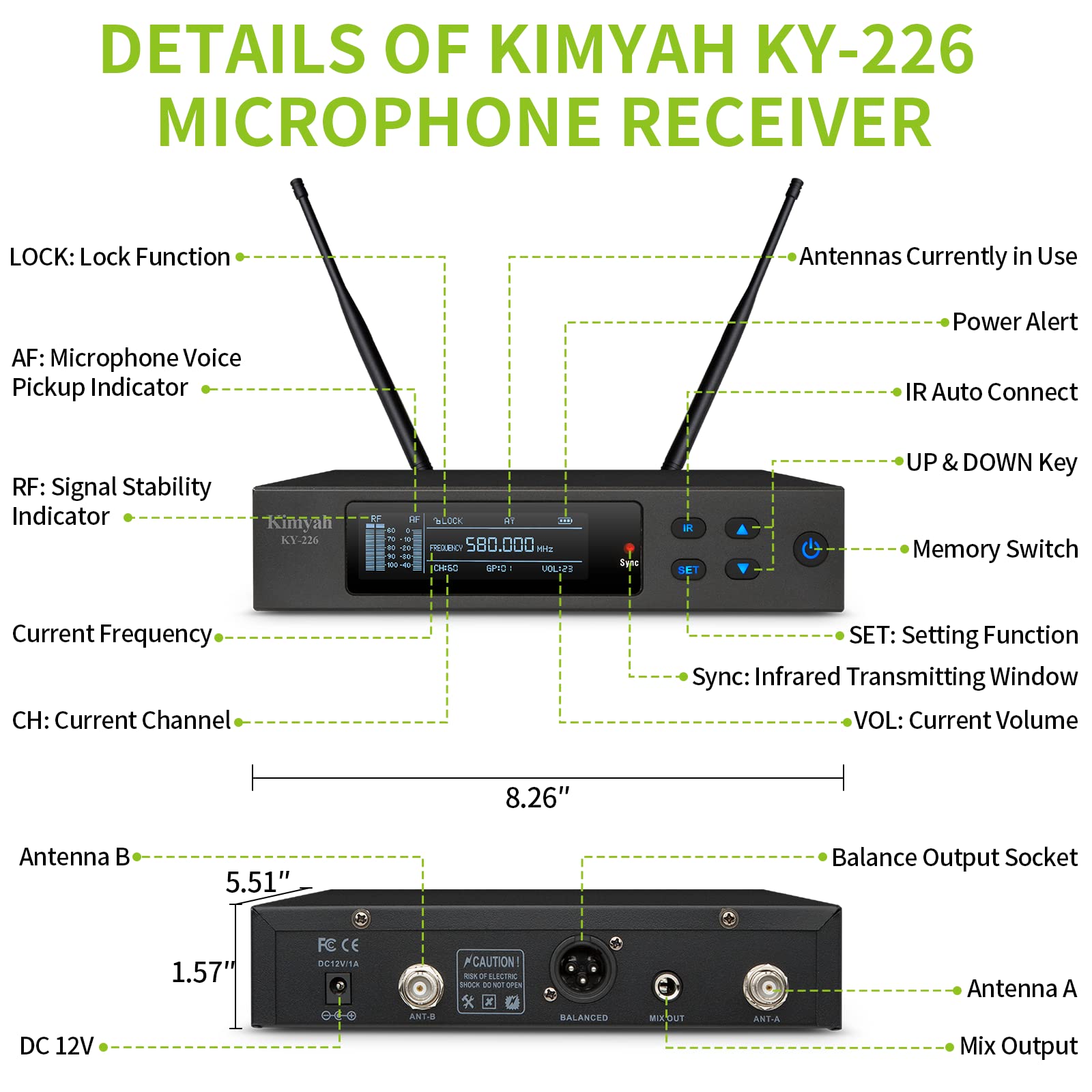 Kimyah True Diversity 492ft Wireless Handheld Microphone System, 100 Channels UHF Cordless Microphone for singing, Auto IR Connect Microphone Wireless & System Suitable for Church, Wedding,DJ, Karaoke