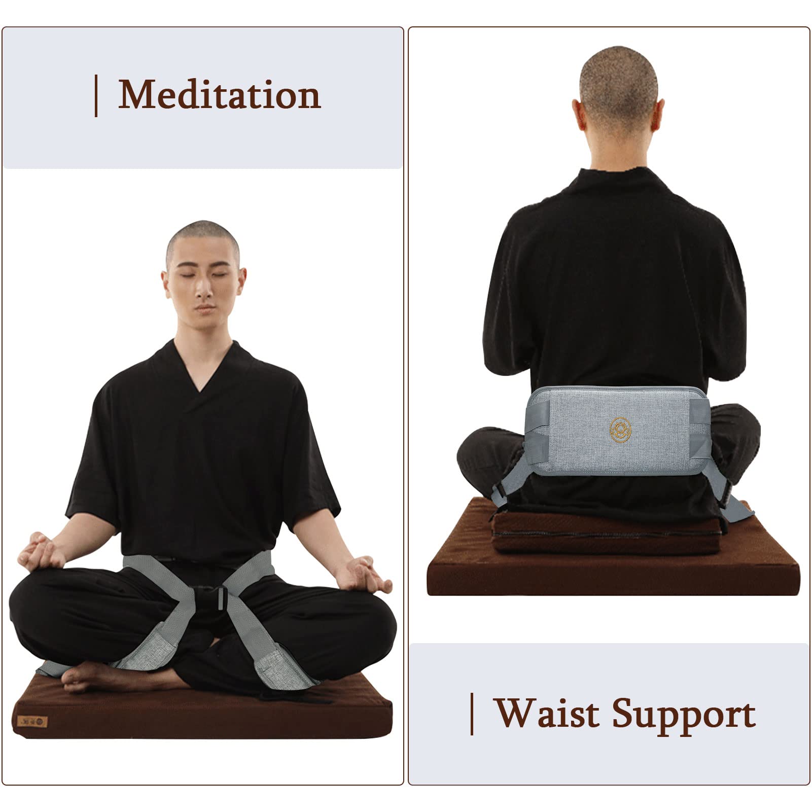 GeeJery Zafu Meditation Seat Belt With Lower Back Support, Healthy Posture Support Strap , Meditation Accessories Decor Unique Gift Helpful for Yoga, Relaxation and Prayer (Gray)