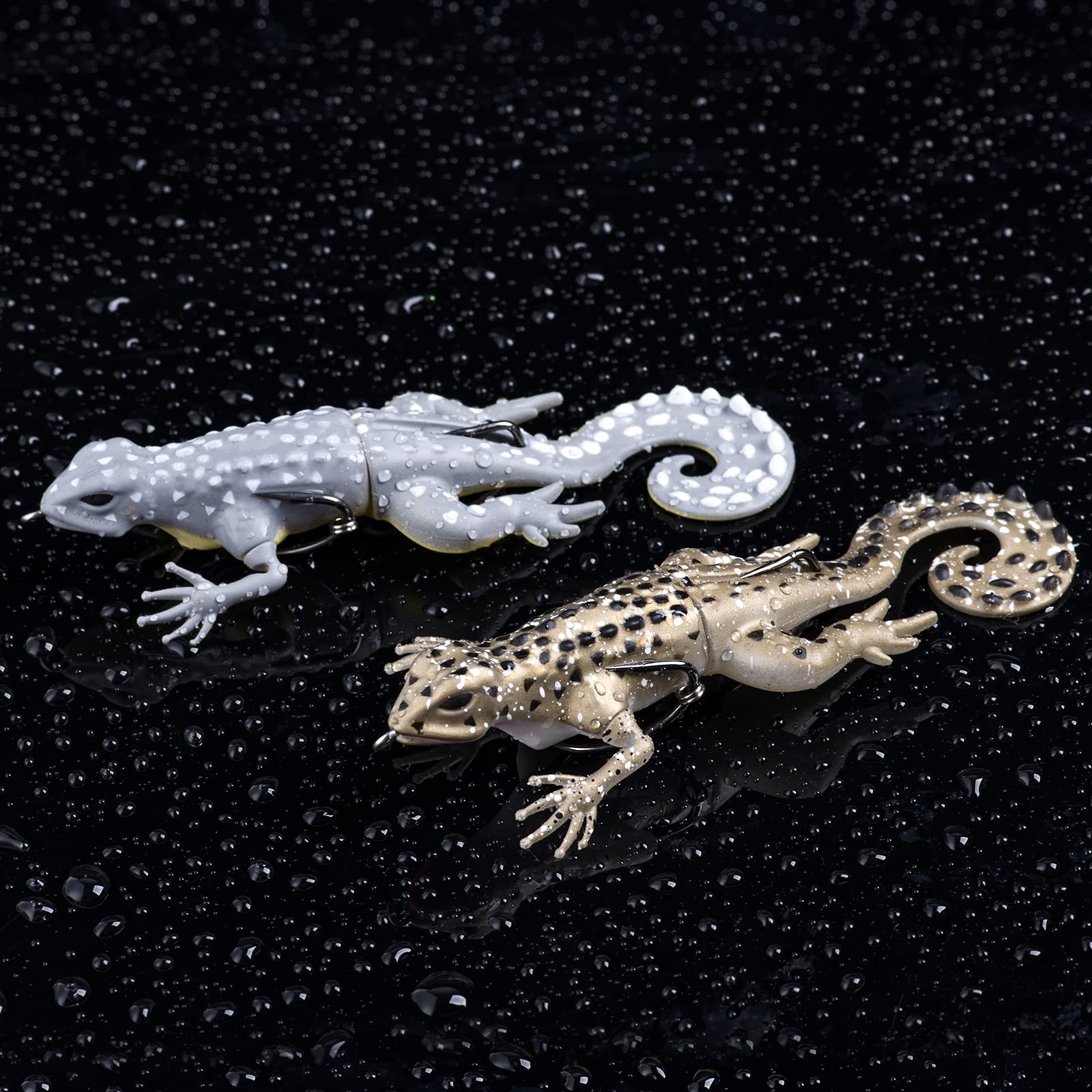 Goture 2Pcs Gecko Soft Fishing Lures Bait Artificial with Sharp Hooks 3D Simulation Saltwater Lure Fishing Tackle Accessory kit
