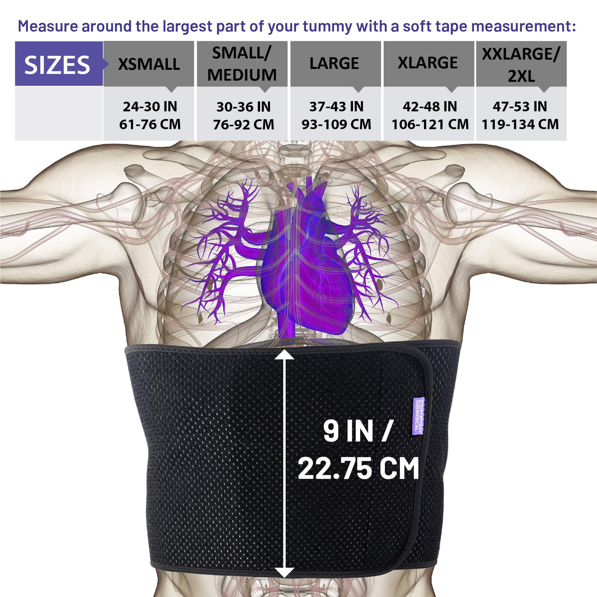 Everyday Medical Abdominal Binder Post Surgery – with Bamboo Charcoal Accelerate Healing and Reduce Swelling After C-Section, Abdomen Surgeries, Tummy Tuck, Bladder & Gastric Bypass Belly Girdle