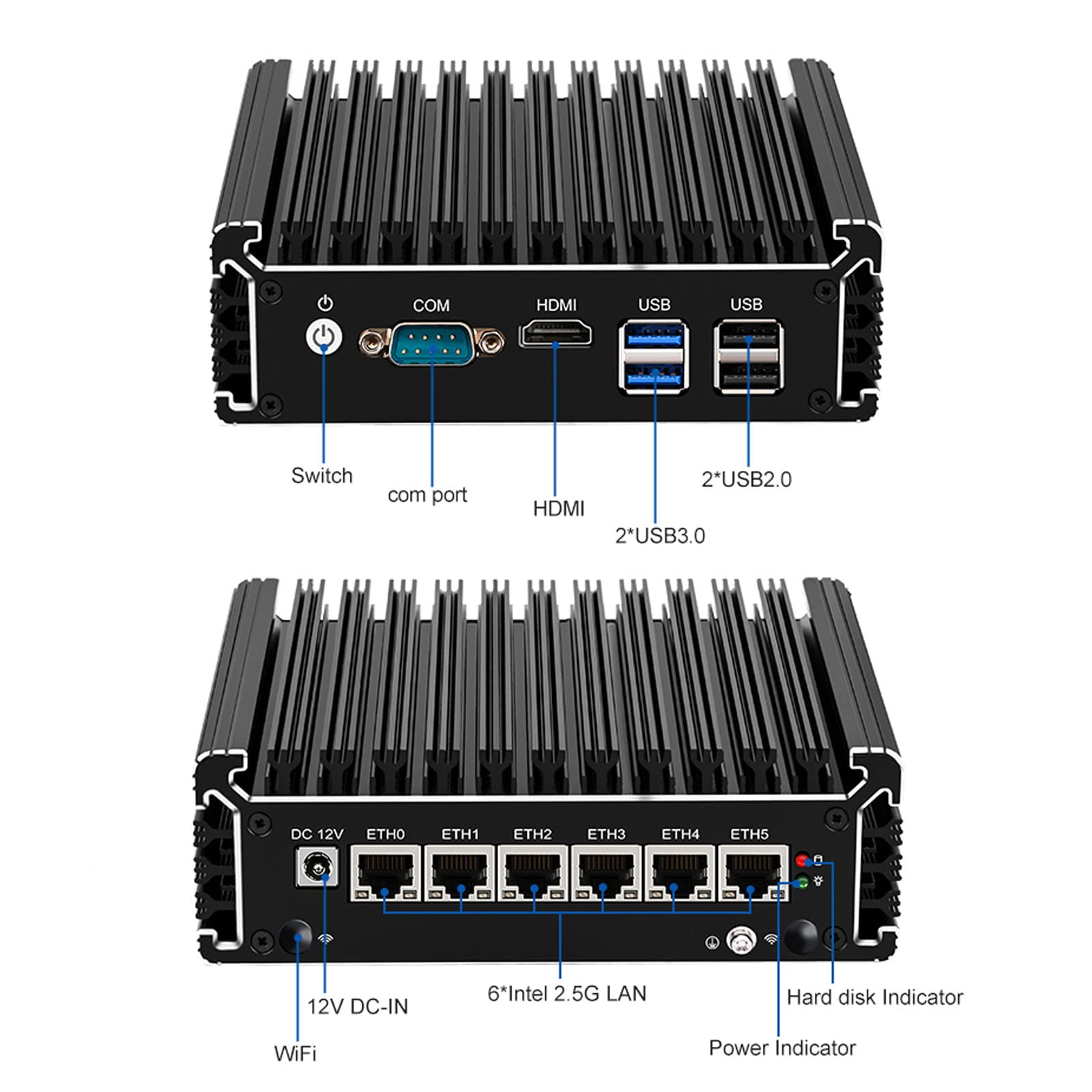KingnovyPC 6 Port i226 2.5GbE LAN Firewall Fanless Mini PC Celeron N5105, No RAM No SSD, USB COM AES-NI VPN Router Openwrt Barebone