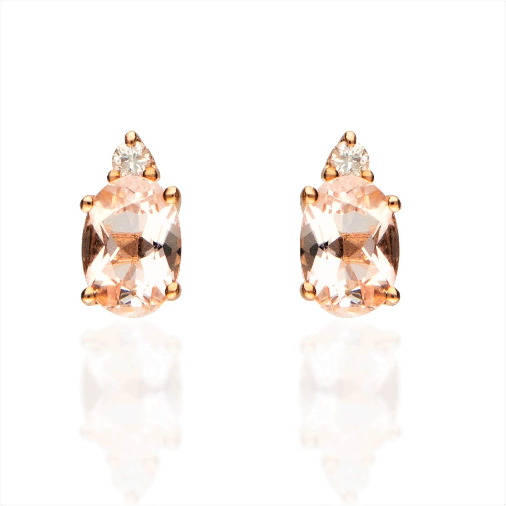 Gin & Grace 10K Rose Gold Genuine Morganite Earrings for women | Ethically, authentically & organically sourced (Oval-cut) shaped Morganite hand-crafted jewelry for her | Morganite Earrings for women
