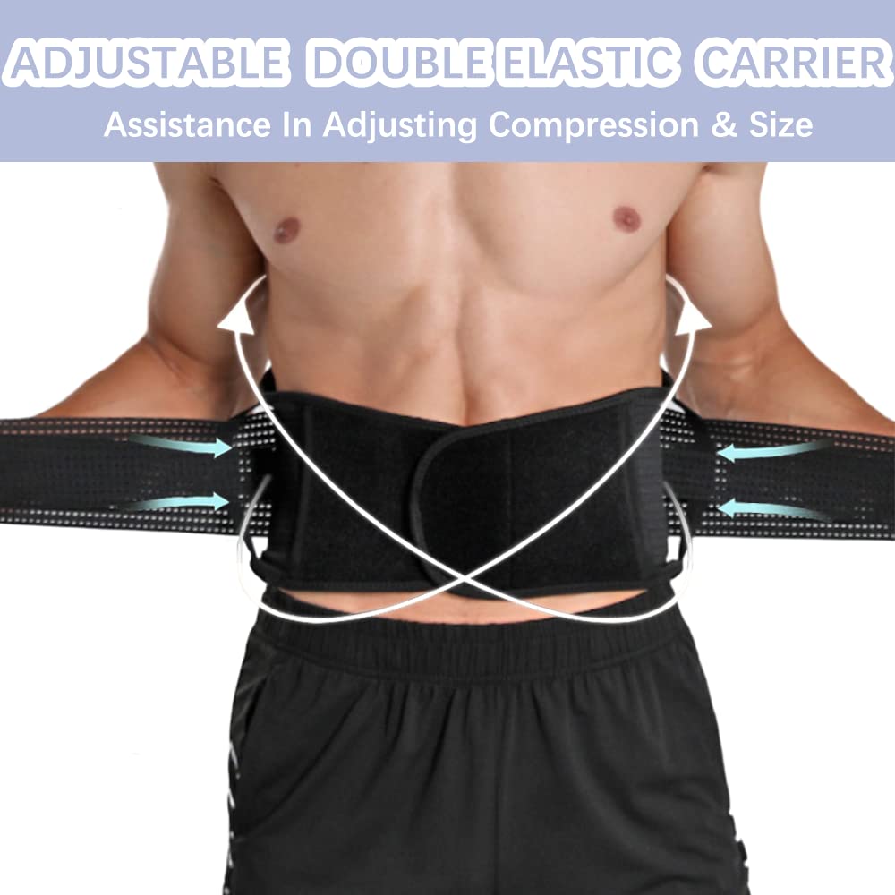 GRAIKETLY Back Support Belt For Men, Back Brace For Lower Back Pain With Dual Adjustable Straps, Lumbar Support Back Brace With 9 Support Strips, Lower Back Relief For Pain, Heavy Lifting - Size S