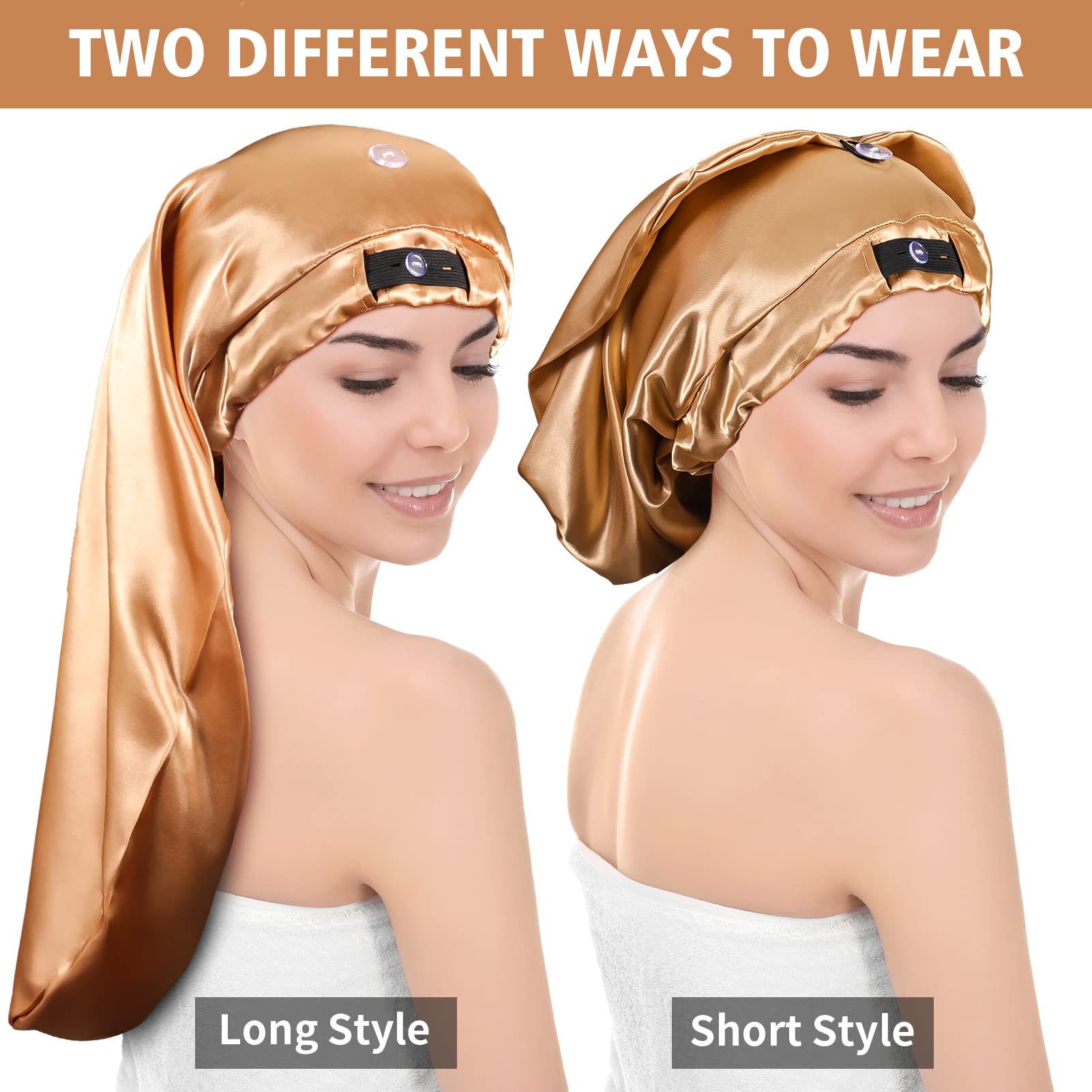 Kenllas Long Satin Sleep Bonnet- Extra Large Foldable Sleeping Cap for Curly Hair and Dreadlock for Women (Black)