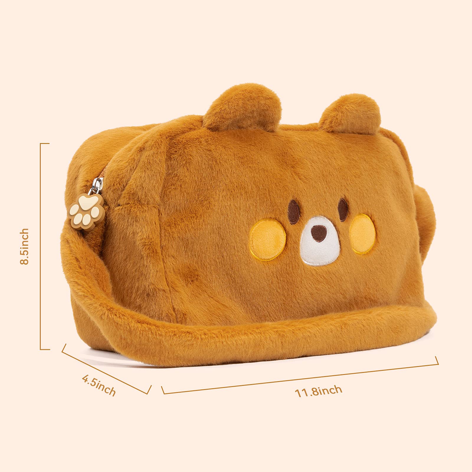 GeekShare Cute Plush Bear Bag, Large Cartoon Crossbody Shoulder Bag Carrying Case Compatible with Nintendo Switch/Switch OLED, AC Adapte, Handphone, Earphone Case and Other Accessories