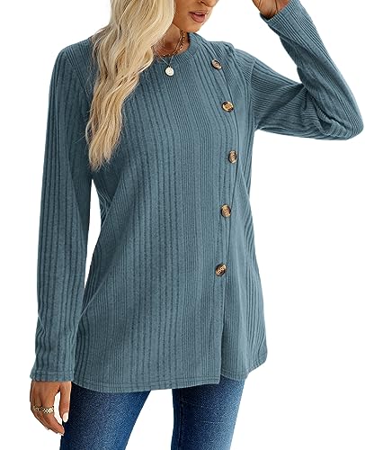 XIEERDUO Long Sleeve Tops Womens Fall Sweaters Tunic Tops To Wear With Leggings Blue XL