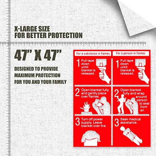 FalconTac [3-Pack] Fire Blanket Size X-Large 47''x47'' Fire Suppression Emergency Blanket w/Heat Resistant Gloves w/Reflective Strap for Kitchen, Camping, Grilling