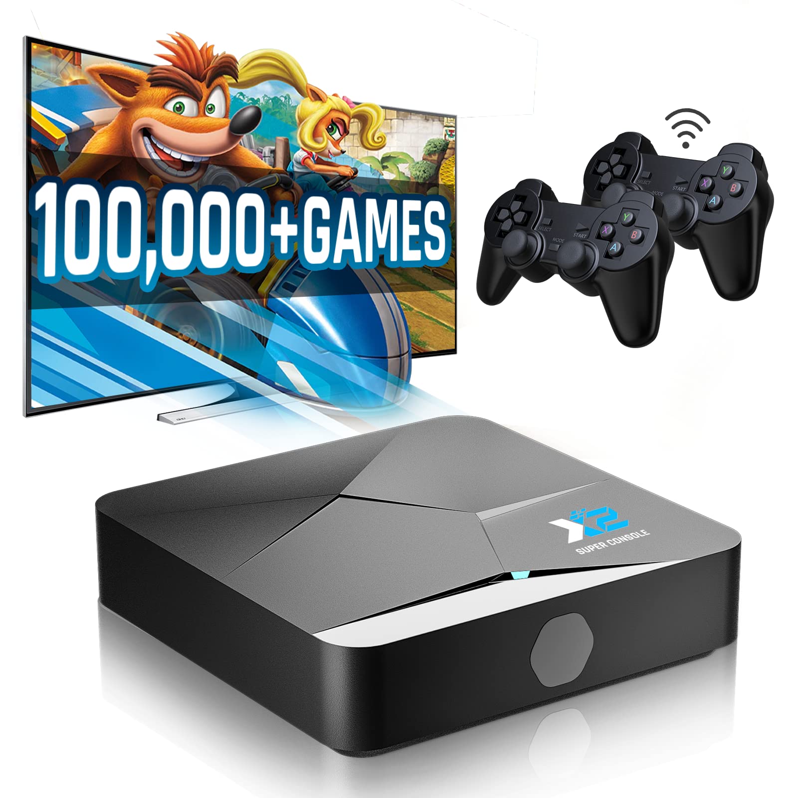 Kinhank Super Console X2 Video Game Console,pre-loaded 100,000 Retro Games,Plug & Play,compatible with 70+ Emulators,Gaming & Android Dual-system,Support 4K Output(256GB, 2 Wireless Controllers)