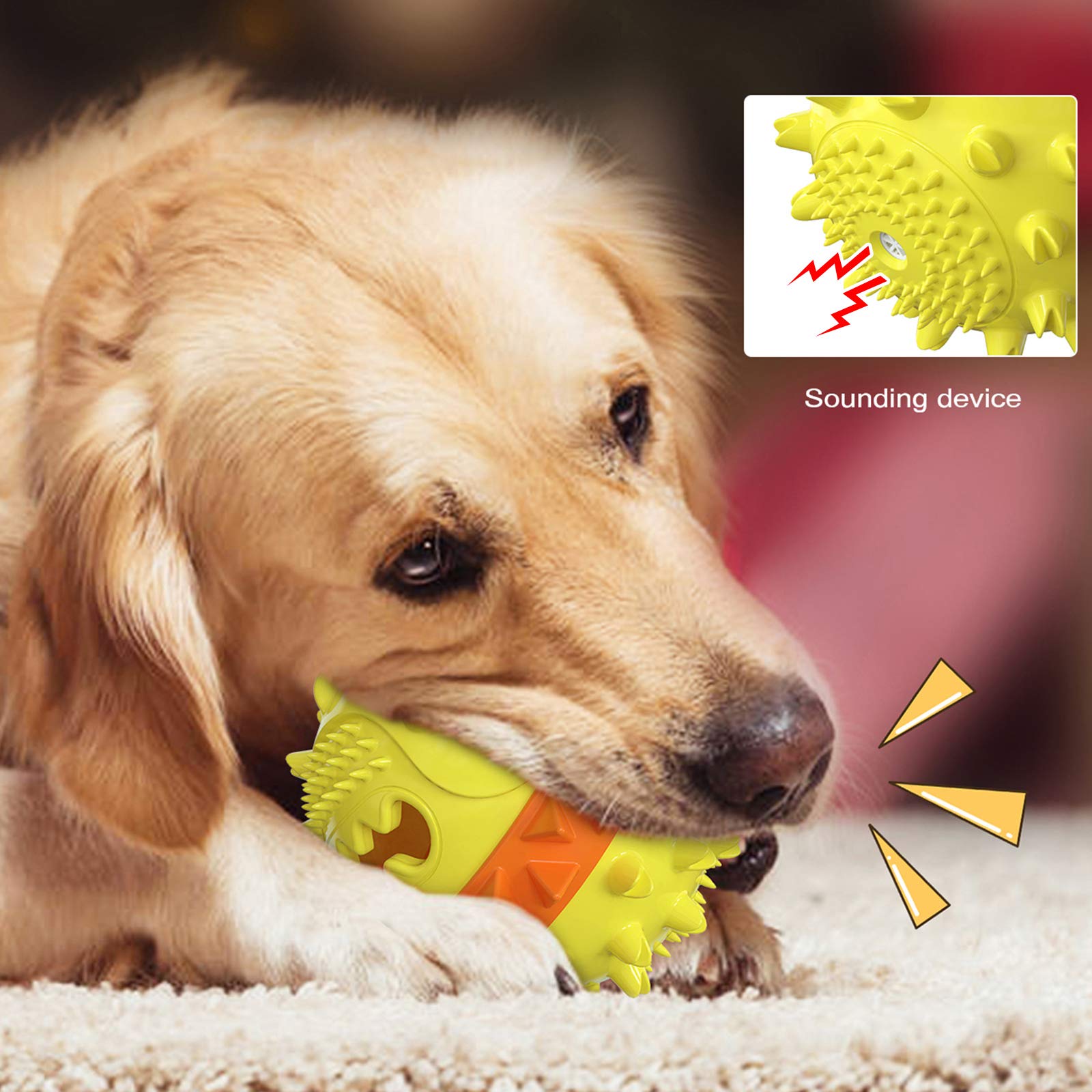 HALOVIE Dog Ball for Small/Medium/Large Dogs, Indestructible Dog Chew Toy Interactive Squeaky Ball (Yellow)