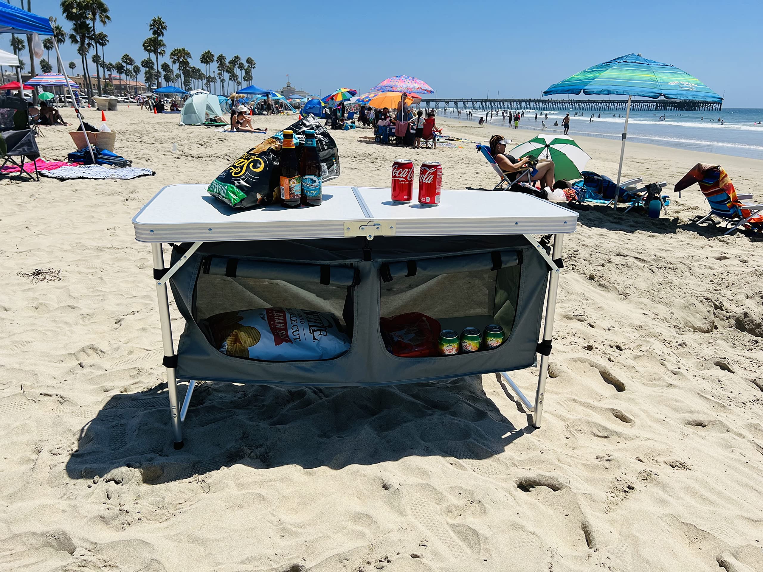 Funcode Folding Camping Table with storage,Portable,Adjustable,Lightweight for Indoor and Outdoor Picnic, Beach, Hiking, Travel, Fishing, BBQ（L）.