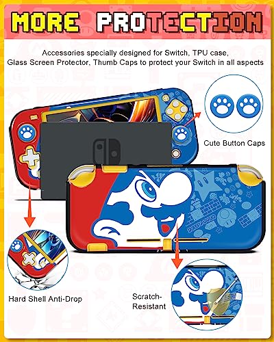 Xinocy for Nintendo Switch Lite 7 in 1 Storage Accessories Kit with Travel Carrying Case+Switch Lite Protective Cover+Game Case Holder+Strap+Sticker+2 Thumb Caps Cute Shell for Boys Kids Girls -Blue