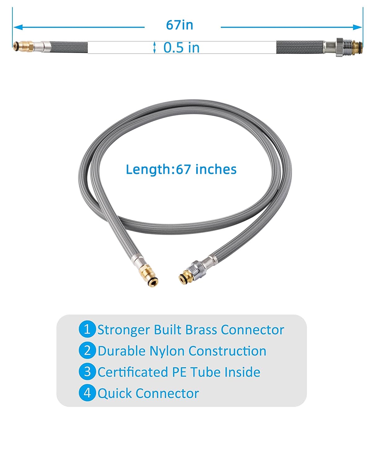Hygie Rinse RP50390 RP44647 Kitchen Faucet Hose Replacement Compatible with Delta DST/Non-DST Faucets, Pull-Down Pull-out Faucet Spray Hose Replace with 4 Adapters, 67 Inches Chrome