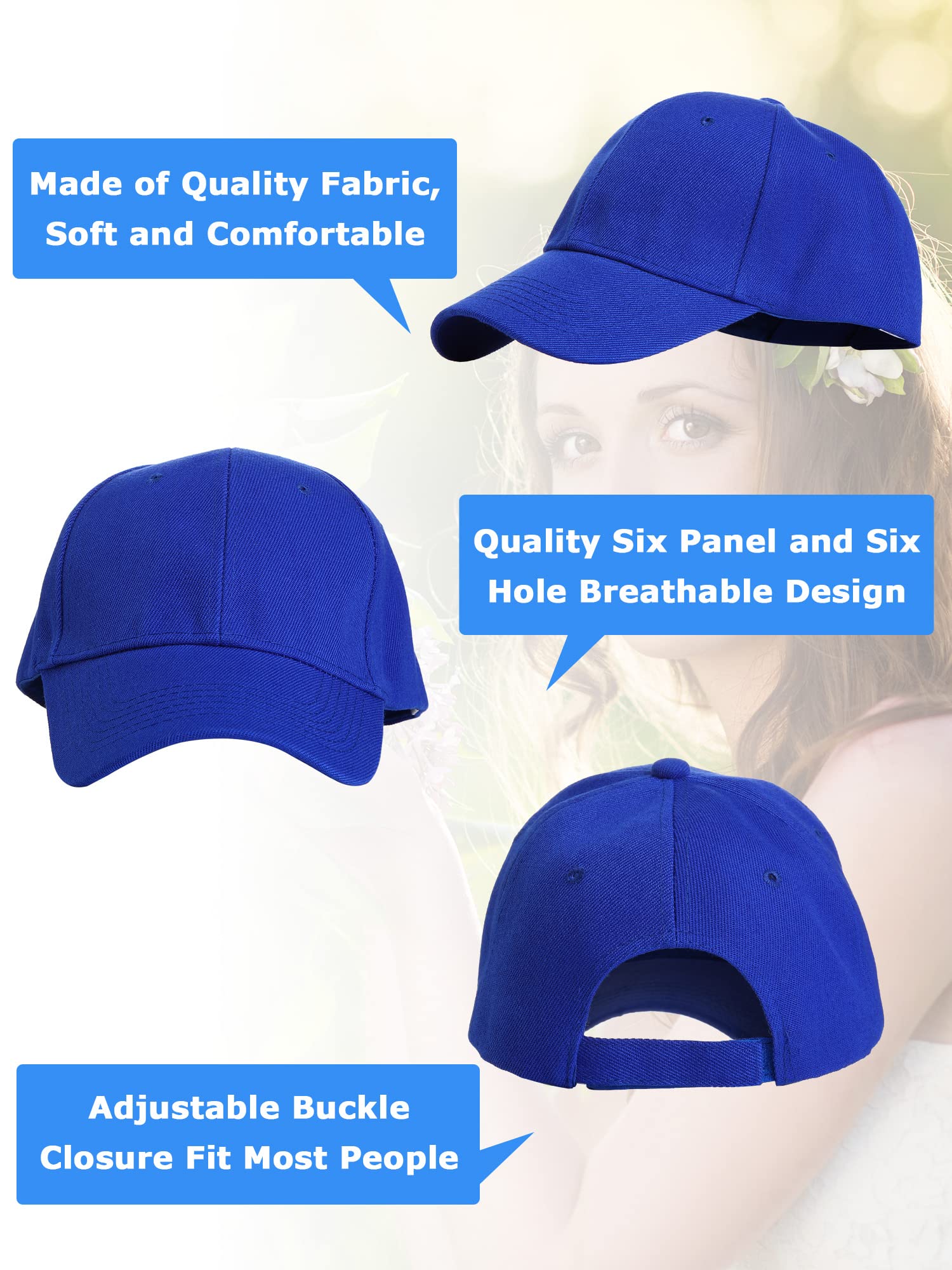 Jeere 50 Pieces Baseball Cap Bulk Blank Baseball Cap Adjustable Back Strap Plain Blank Camouflage Hat Unisex Baseball Cap for Trucker Men Women