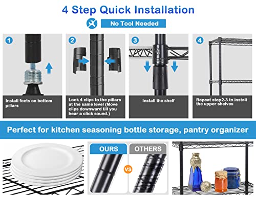 Shelves for Storage 2100LBS Capacity Wire Shelving Unit with 6 Tier Adjustable Shelf, 48" ×18" ×82" Heavy Duty Commercial Kitchen Metal Shelving for Restuarant, Pantry, Garage, Basement, Home Storage