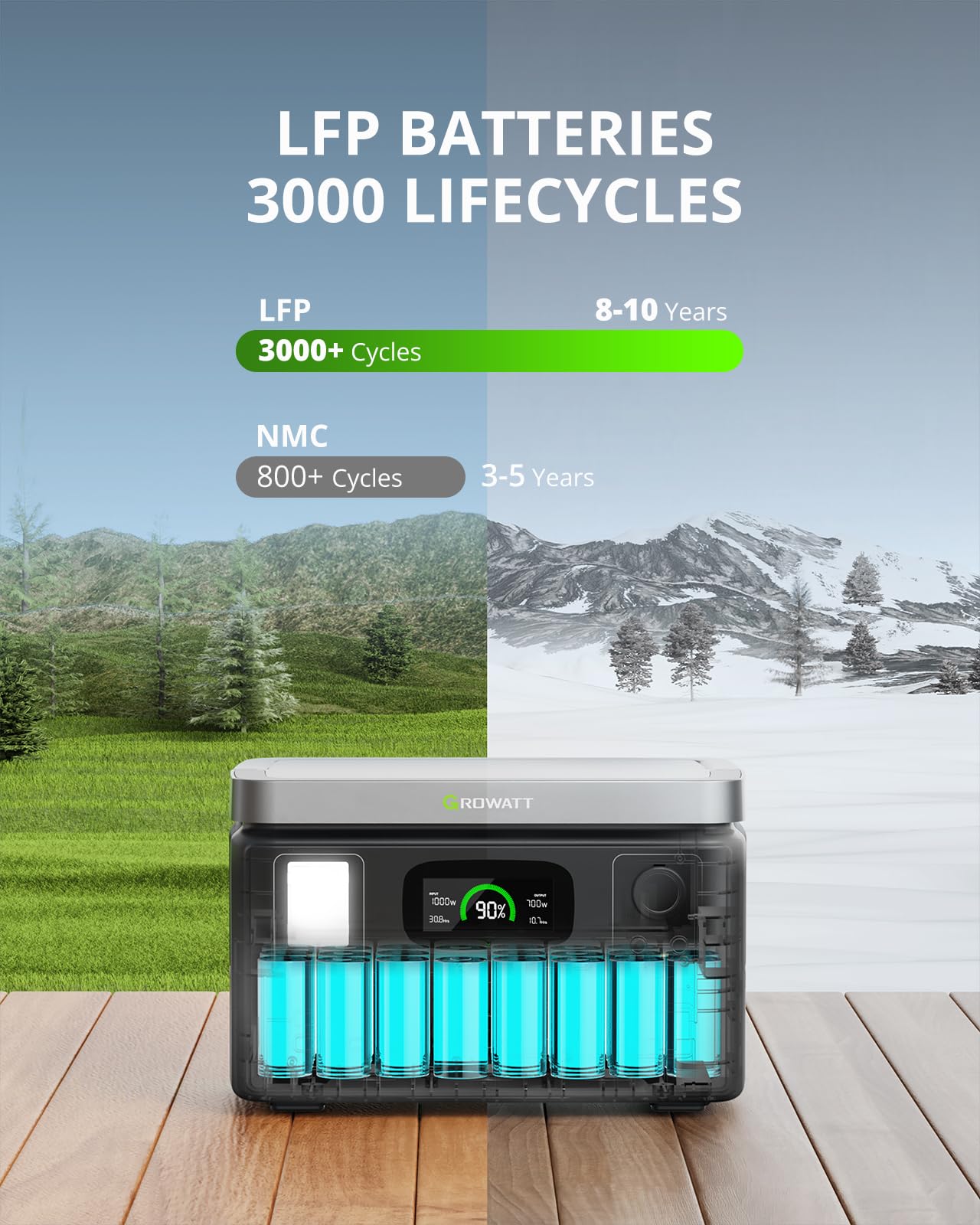 GROWATT Solar Generator VITA 550 Portable Power Station with 200W Solar Panel, UP to 1050W Output, 538Wh LiFePO4 Battery, Fast Solar Charging, Solar Powered Generator for Outdoor Camping/RV/Home Use