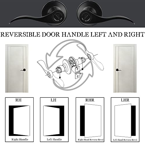 MONKEMON 4 Pack Black Door Handle Wave Style Privacy Door Lever for Bedroom & Bathroom, Interior Door Handle with Lock Keyless, Reversible Handles Set for Left & Right Door
