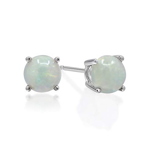 Gin & Grace 14K White Gold Natural Australian Opal earrings for women | Ethically, authentically & organically sourced (Round-cut) shaped opal hand-crafted jewelry for her | Opal Earrings for women