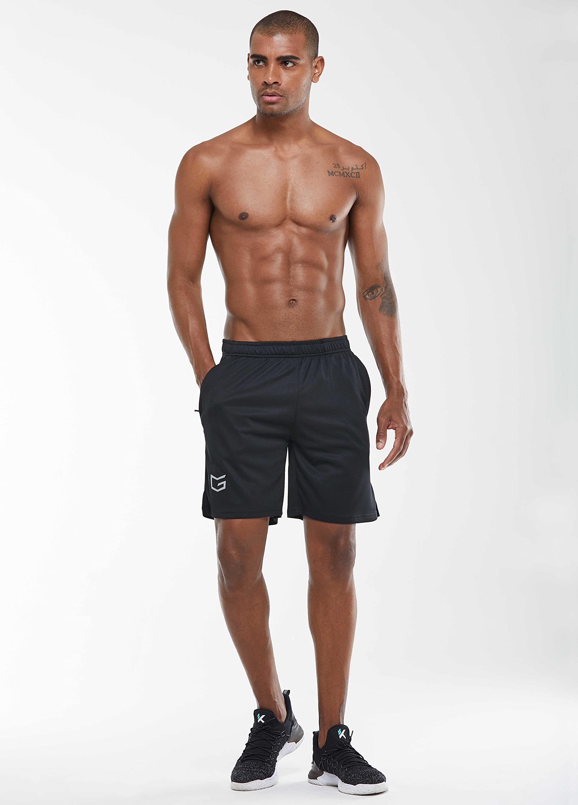 G Gradual Men's 7" Workout Running Shorts Quick Dry Lightweight Gym Shorts with Zip Pockets (2 Pack: Black/Blue Large)