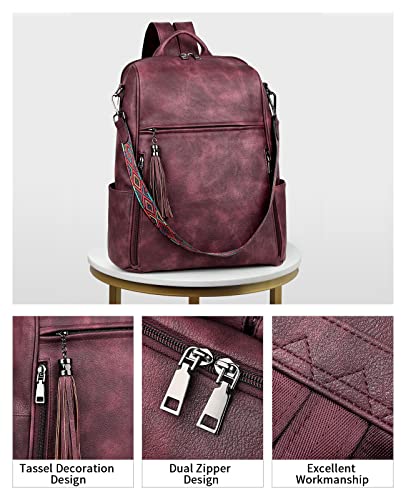 FADEON Laptop Backpack Purse for Women Large Designer PU Leather Laptop Bag, Ladies Computer Shoulder Bags