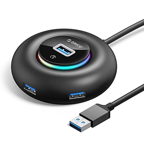 Multi Port USB Splitter, 4 Port USB 3.0 Hub, ORICO USB A Port Data Hub Have RGB Indicators, for Laptop, Computer, Mobile HDD, Flash Drive and Printer, Camera, Key-Borad, Mouse U-Disk etc