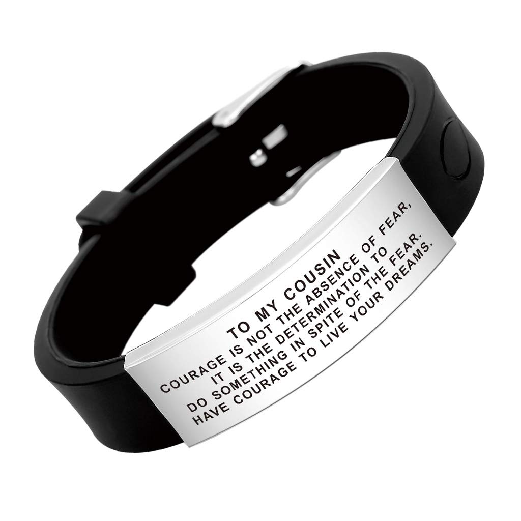 FALOGIJE Engraved Inspirational Cuff Bracelet to My Cousin on Her Wedding Day His Birthday Gift Idea from Cousin