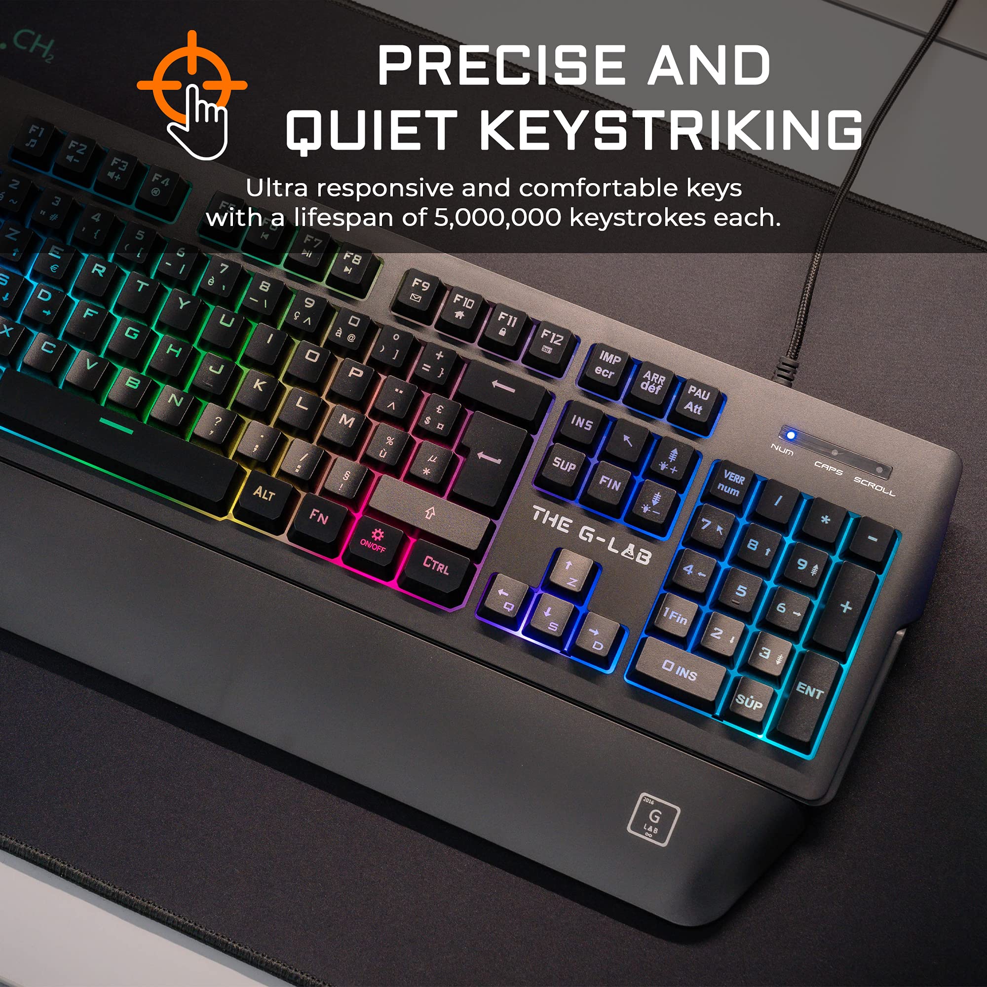 G-LAB Keyz Palladium Wired USB QWERTY Gaming Keyboard - Multicolor RGB LED Backlit Gaming Keyboard, Magnetic Wrist Rest, 26 Anti-ghosting Keys, Durable - PC and Consoles PS5 (Black)