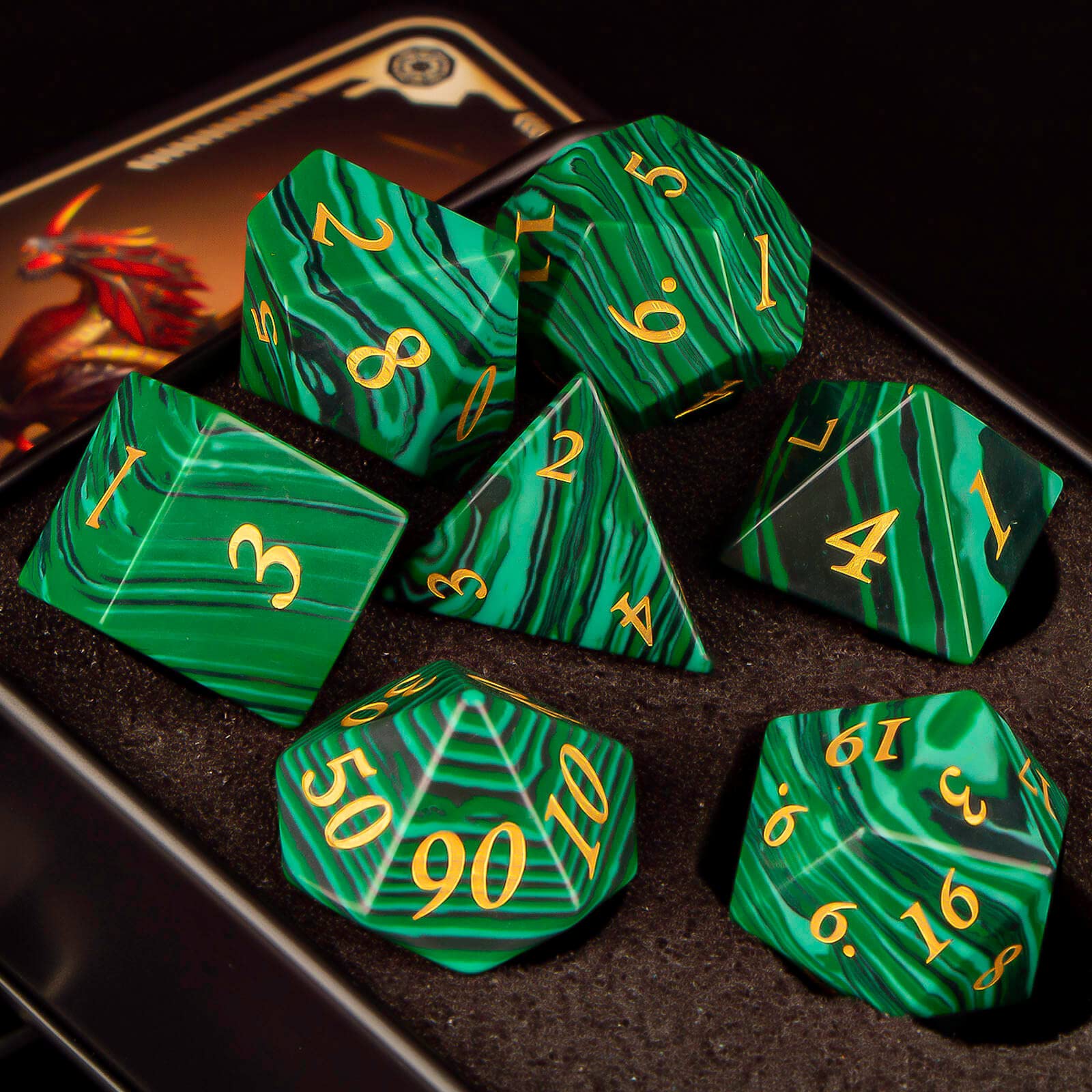 KERWELLSI DND Polyhedral Dice Set, Gemstone Dice Set D&D Dice with Gift Box, 7pcs Peacock Pine Stone D+D Dice for Dungeons and Dragons, RPG Role Playing Game Die D20 D12 D10 D8 D6 D4