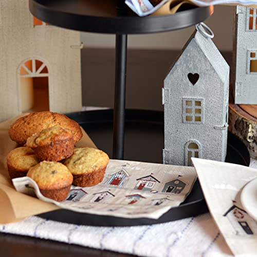 Round 2 Tier Stand, Cake Display Trays, Modern Scandinavian Style, Black, Metal, Loop Handle, 11.75 D x 12.5 H inches, 1.75 lbs.