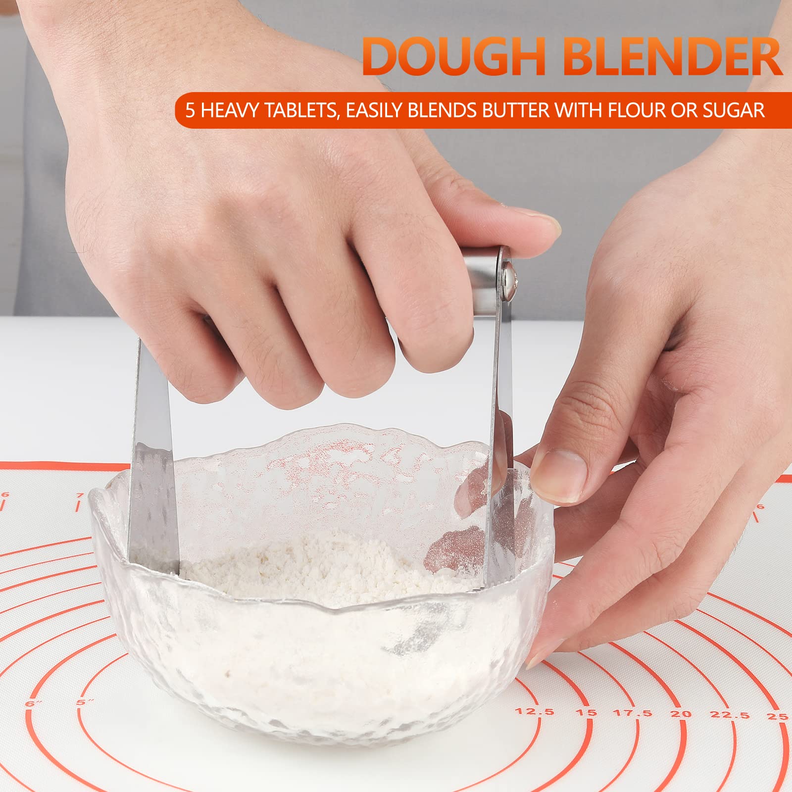 ISZW Dough Blender Pastry Cutter Set, Pastry Cutter Pastry Scraper Set, Stainless Steel Dough Pastry Scraper/Cutter/Chopper, Multipurpose Pizza/Biscuits/Dough Cutter, Professional Baking Dough Tools