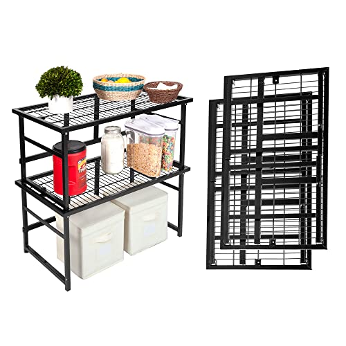 Origami R1 Stackable Storage Shelf, Collapsible/Foldable Steel Shelving Holds up to 150 Pounds (Per Rack), Modular Heavy Duty Garage Storage & Organization Utility Shelf (2-Pack) (Black, R1)