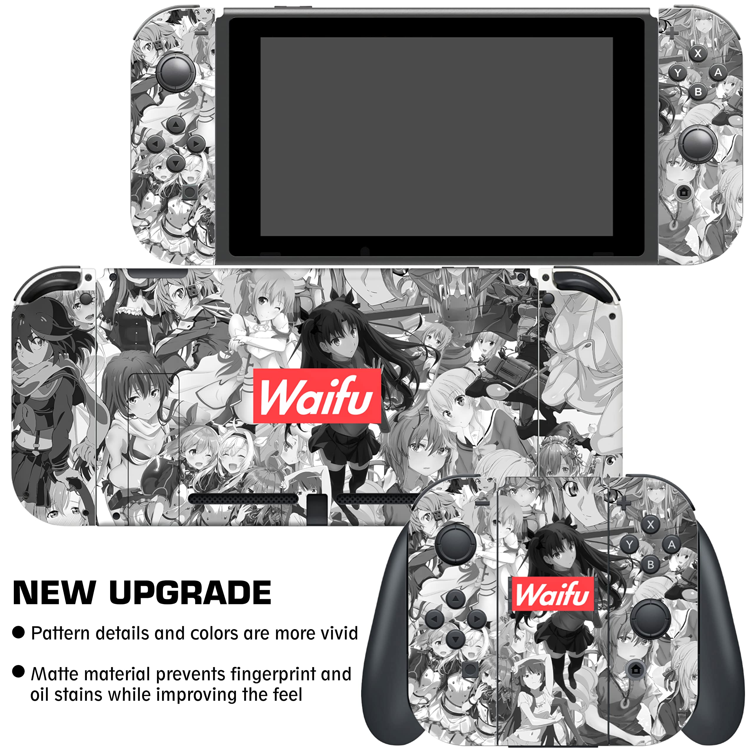 HK Studio Game Console Switch Skins - Anime Girl Game Console Switch Stickers with No Bubble, Waterproof - Game Console Switch Wrap Skin - Including Skin for Joy-Cons, Dock, Grip and Console