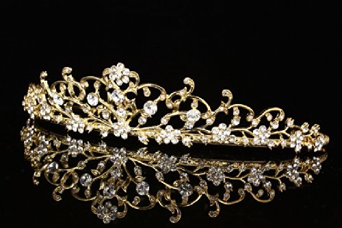 Flower Vine Design Bridal Tiara Crown - Blue Crystals Silver Plating T797