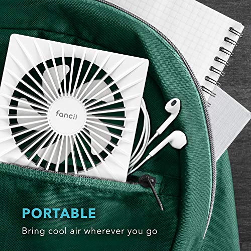 Fancii Portable Personal Desk Fan, Rechargeable Small USB Table Fan with Turbo Airflow, Whisper Quiet, Adjustable Stand - For Office or Travel (Brisé)