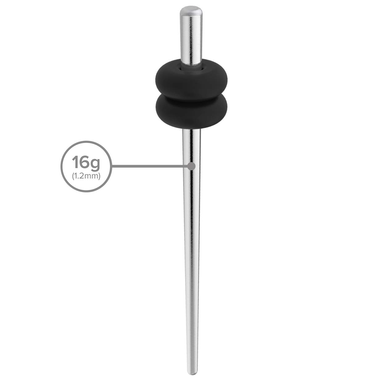 Evonix 2pc 16 Guage 1.2mm Tapers 316L Surgical Steel Tapers 16g Plugs Earlets Double Black O-Rings