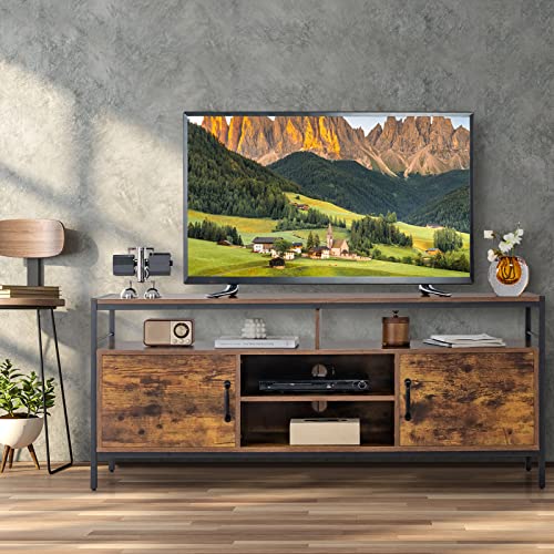 Tangkula TV Stand for TVs up to 65”, 58” TV Console Table w/Side Cabinets & Adjustable Shelf, Entertainment Center Media Console w/Cable Manage Holes, TV Storage Cabinet for Living Room (Rustic Brown)
