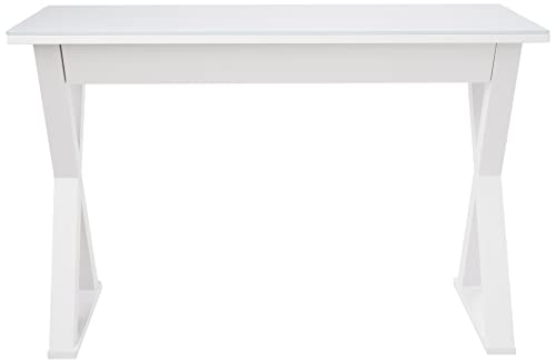 Walker Edison Lawrence Urban Industrial X Leg Glass Top Computer Desk, 48 Inch, White