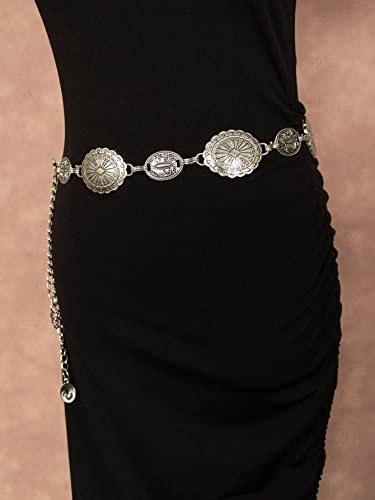 Floerns Women's Textured Metal Waist Chain Belt Adjustable for Dress Jeans Silver One Size