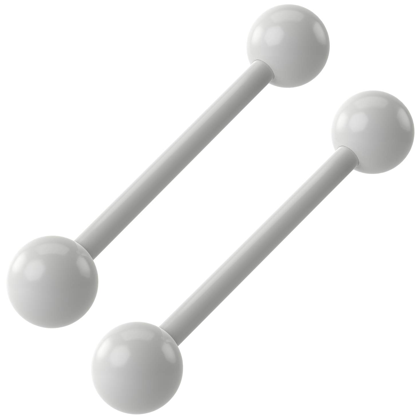 Evonix 2pc White Acrylic Tongue Ring 14g Plastic Barbell Bar Balls 16mm 5/8 Piercing Rings For Women Men