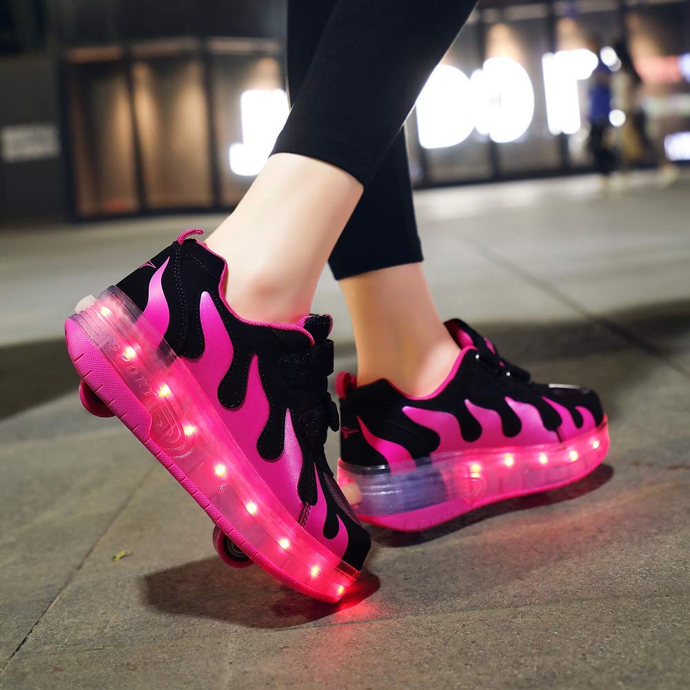Ehauuo Kids Two Wheels Shoes with Lights Rechargeable Roller Skates Shoes Retractable Wheels Shoes LED Flashing Sneakers